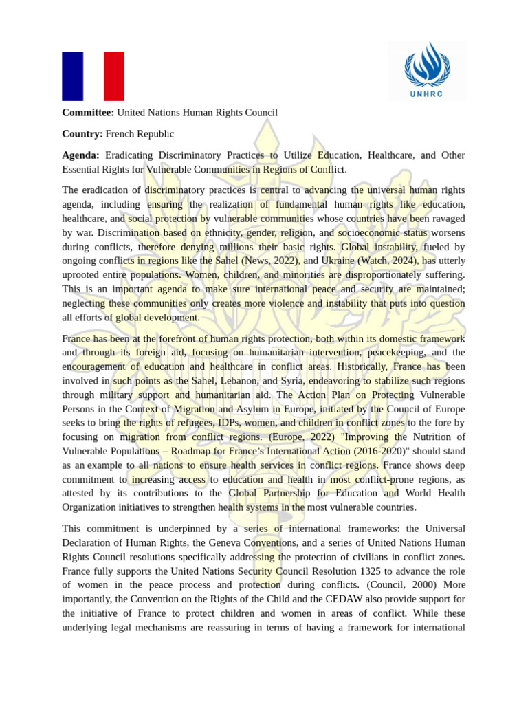 Position Paper of The French Republic | PDF | Human Rights | United Nations