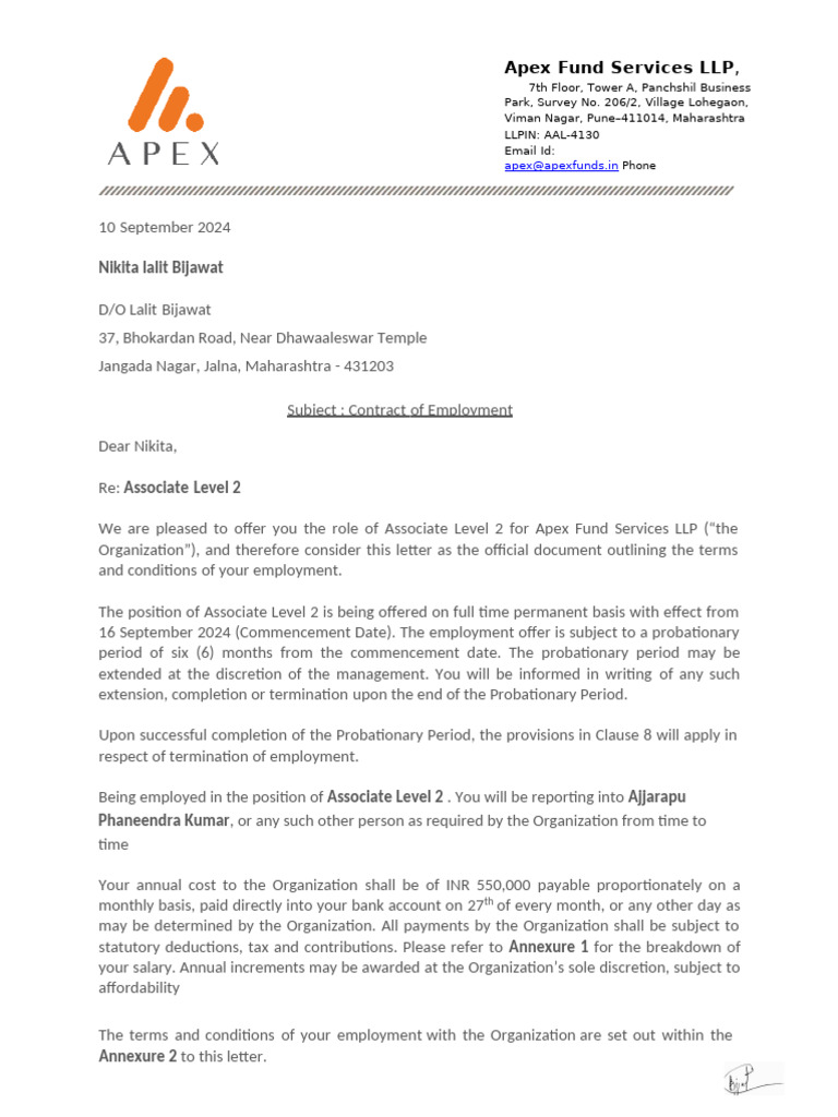 Revised Contract Of Employment Nikita Lalit Bijawat Pdf