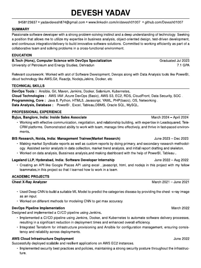 Devesh UPES Resume Updated | PDF | Business