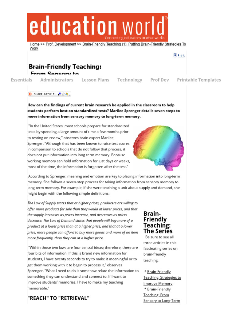 Brain-Friendly Teaching Steps | PDF | Memory | Learning