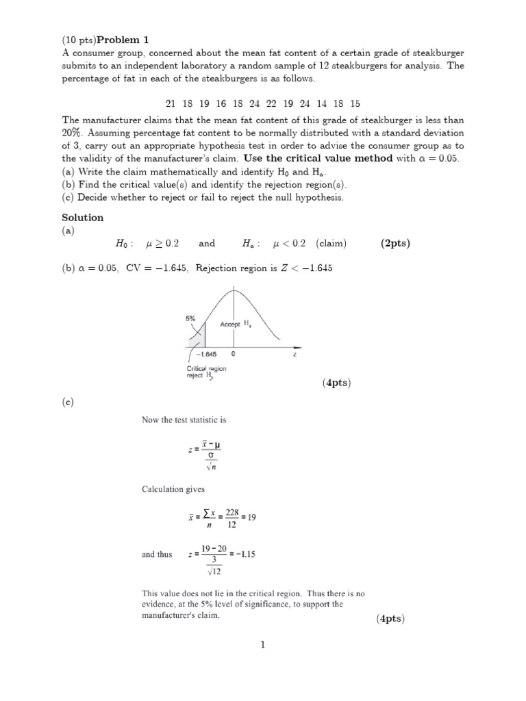 FinalExam Sum19 Pbs Solution | PDF | Hypothesis | Standard Deviation