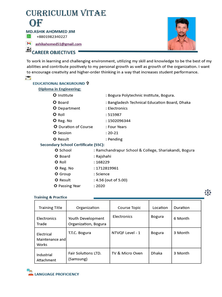 CV of Ashik Ahommed (1) JJGNVGN | PDF