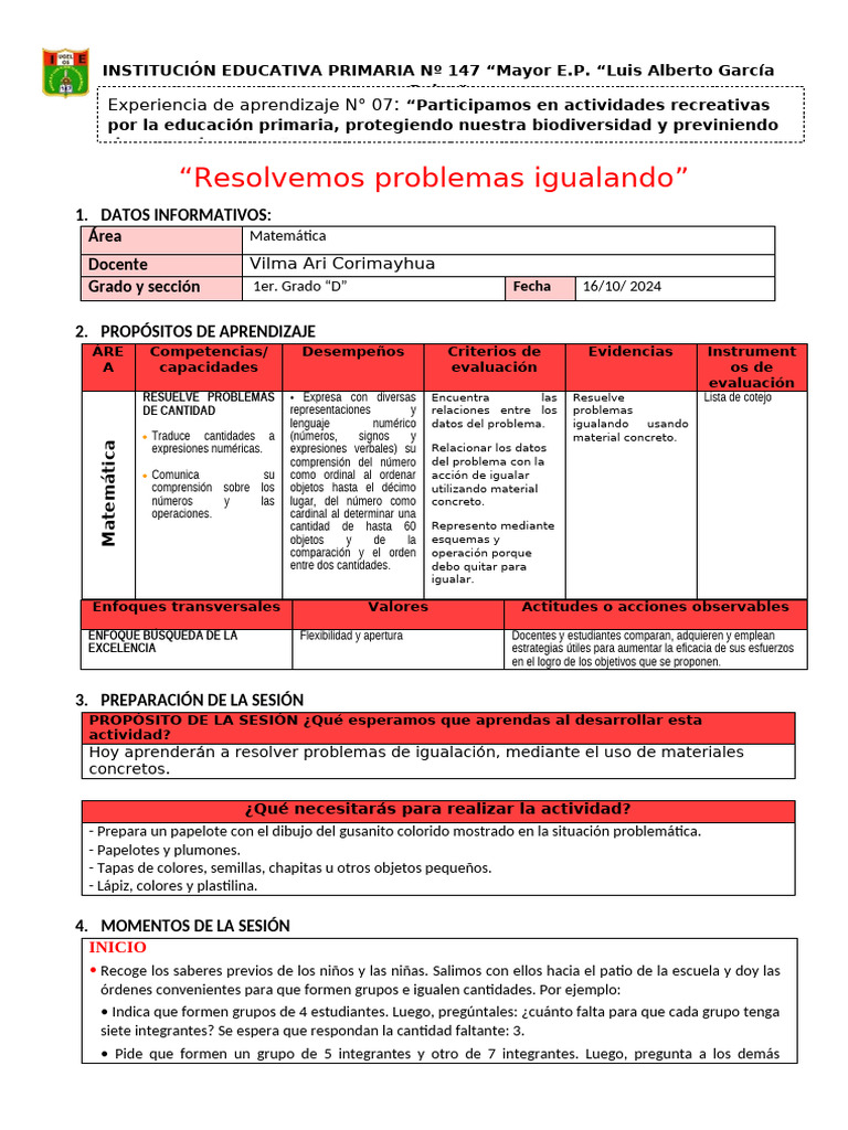Mat2-Resolvemos Igualando | PDF | Evaluación | Aprendizaje