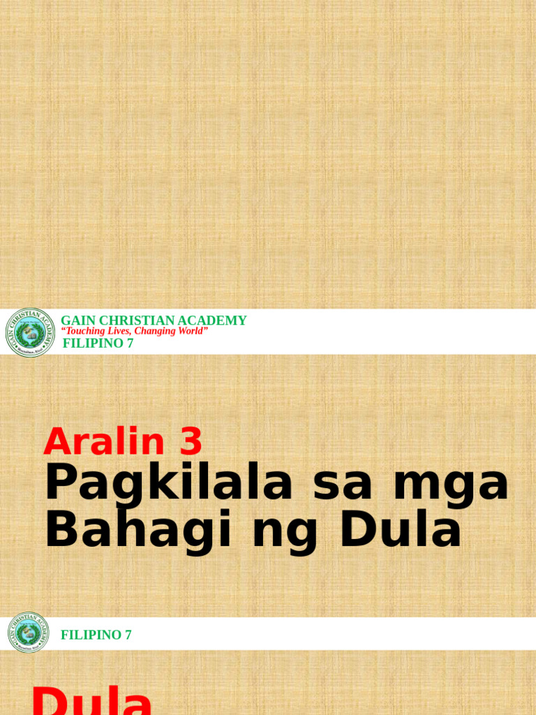 Fil7 - Q2 - L3 - Pagkilala Sa Mga Bahagi NG Dula | PDF