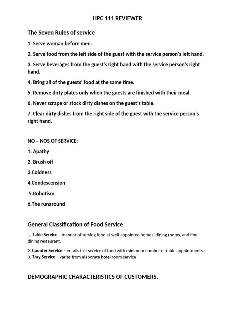 Seven Rules of Restaurant Service | PDF | Restaurants | Meal