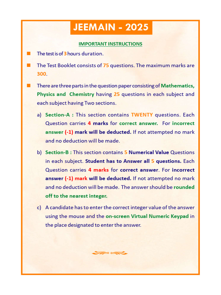 Jeemain Exam Instructions - 2025 | PDF