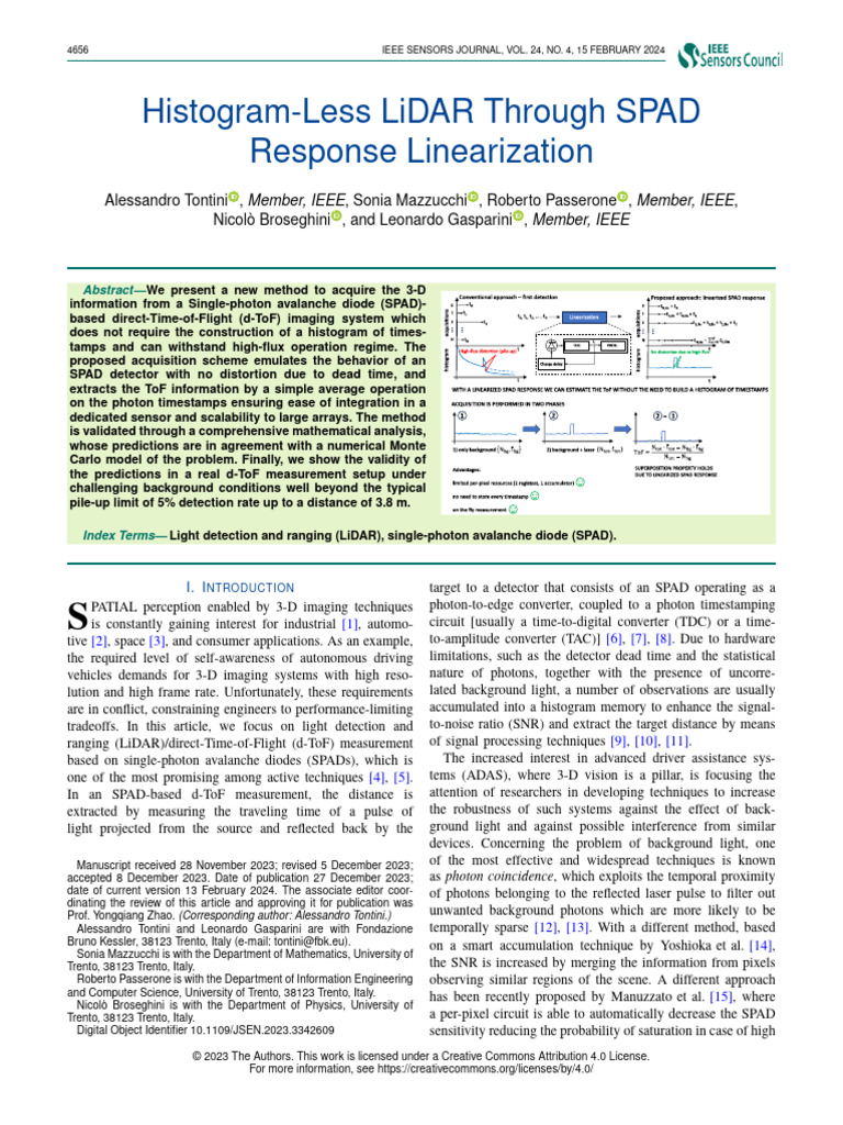 Histogram-Less LiDAR with SPAD | PDF | Lidar | Time Of Flight Mass ...