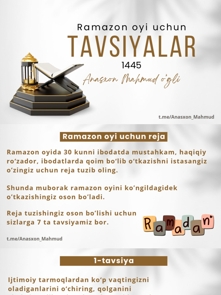 Ramazon Oyiga Tavsiyalar | PDF
