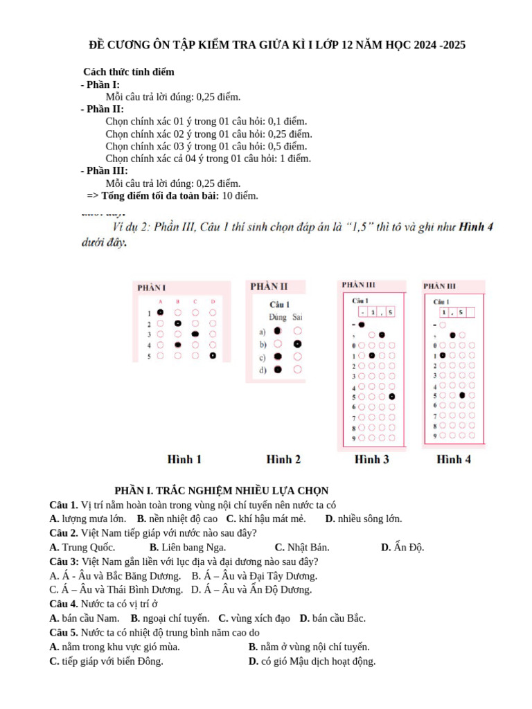 ĐỀ CƯƠNG ÔN TẬP GKI-12 -HS | PDF