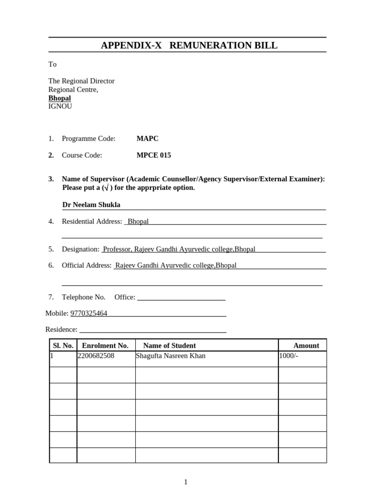 IGNOU Remuneration Claim Form | PDF | Science & Mathematics