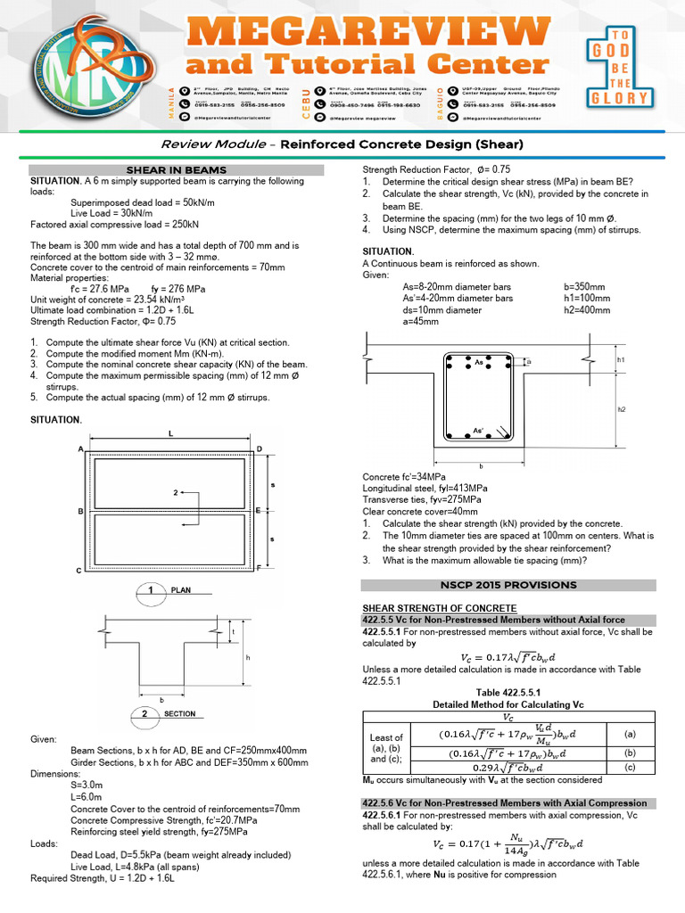 Review Module 33A-RCD Shear | PDF | Beam (Structure) | Strength Of Materials
