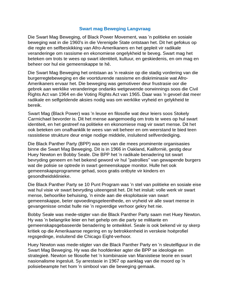 Swart Mag Beweging Langvraag | PDF