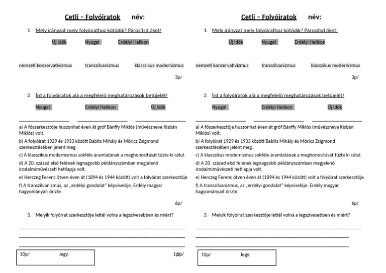 Cetli - Folyóiratok Irod. | PDF