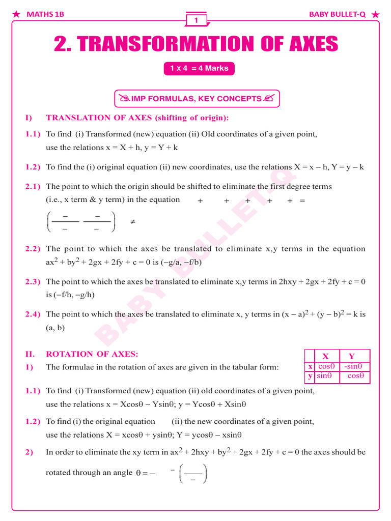 2 Transformation Of Axes Pdf Cartesian Coordinate System Algebra