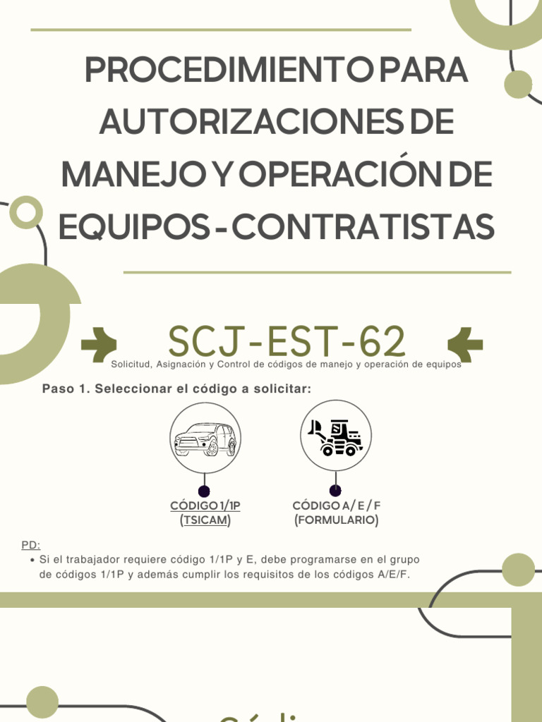 PROCEDIMIENTO PARA AUTORIZACIONES DE MANEJO Y OPERACIÓN DE EQUIPOS - CONTRATISTAS | PDF ...