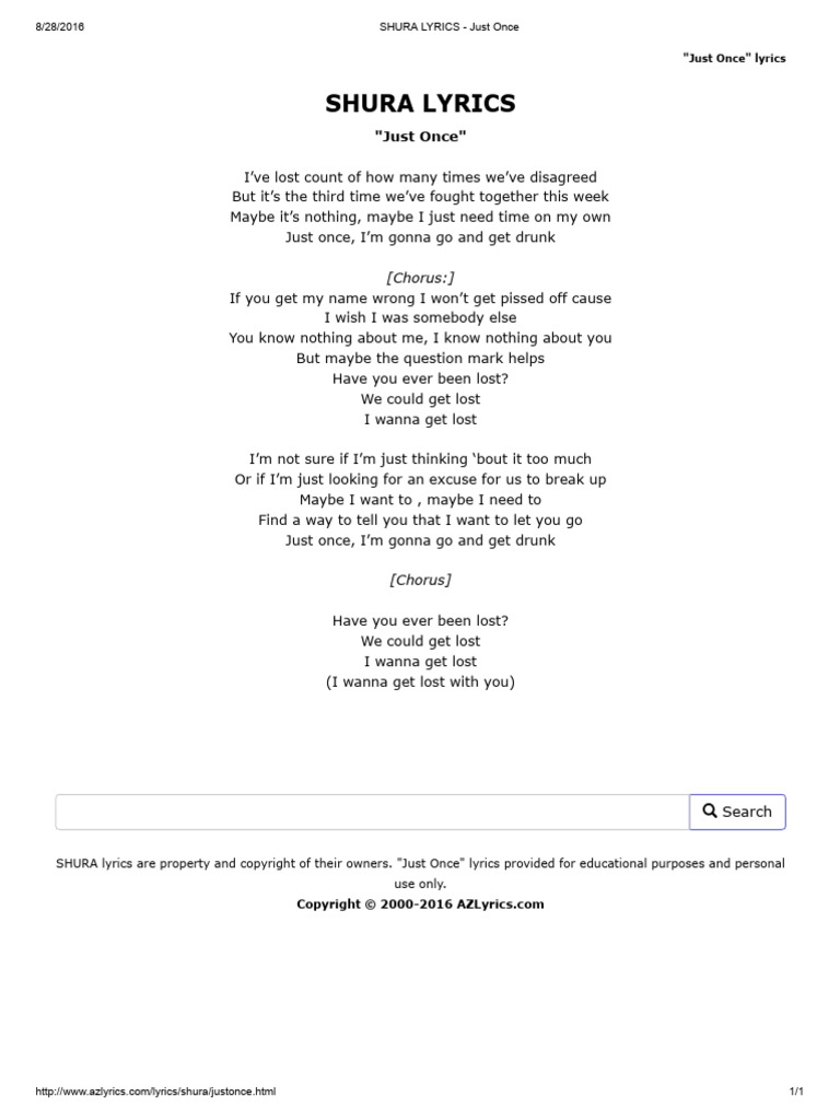 SHURA LYRICS - Just Once | PDF | Recorded Music | Songs