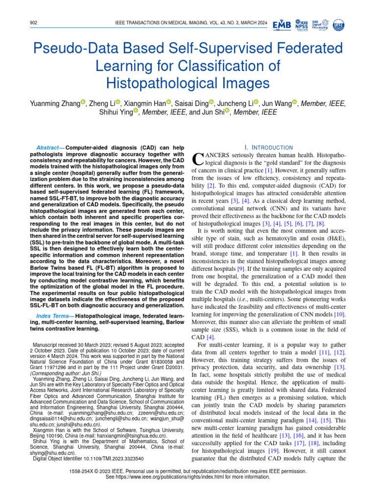 Pseudo-Data Based Self-Supervised Federated Learning For Classification of Histopathological ...