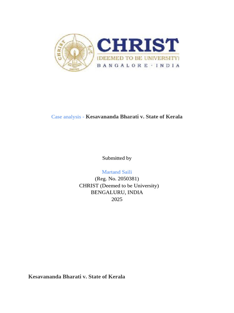 Case Analysis - Kesavananda Bharati V | PDF | Governance | Civil Law ...