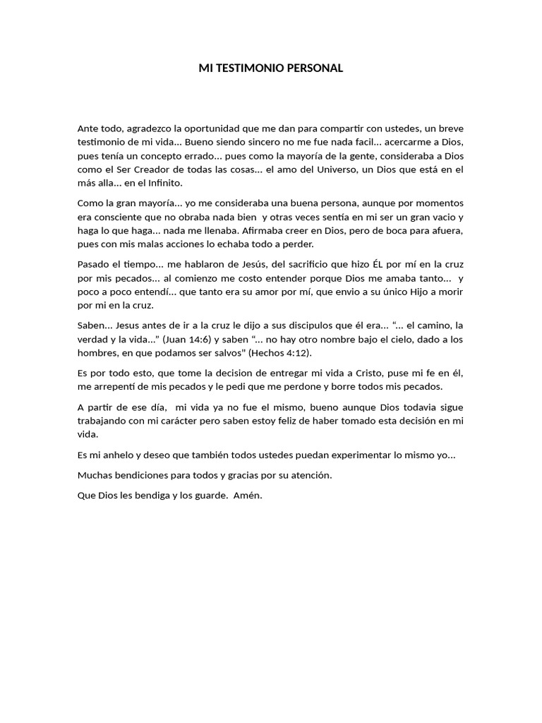 MI TESTIMONIO PERSONAL | PDF