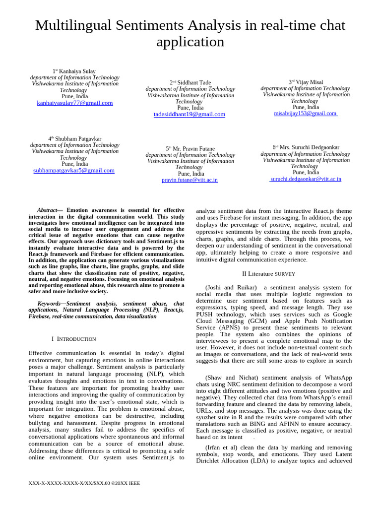 Chat App With Sentiment Analyis Paper | PDF | Cognitive Science | Computing