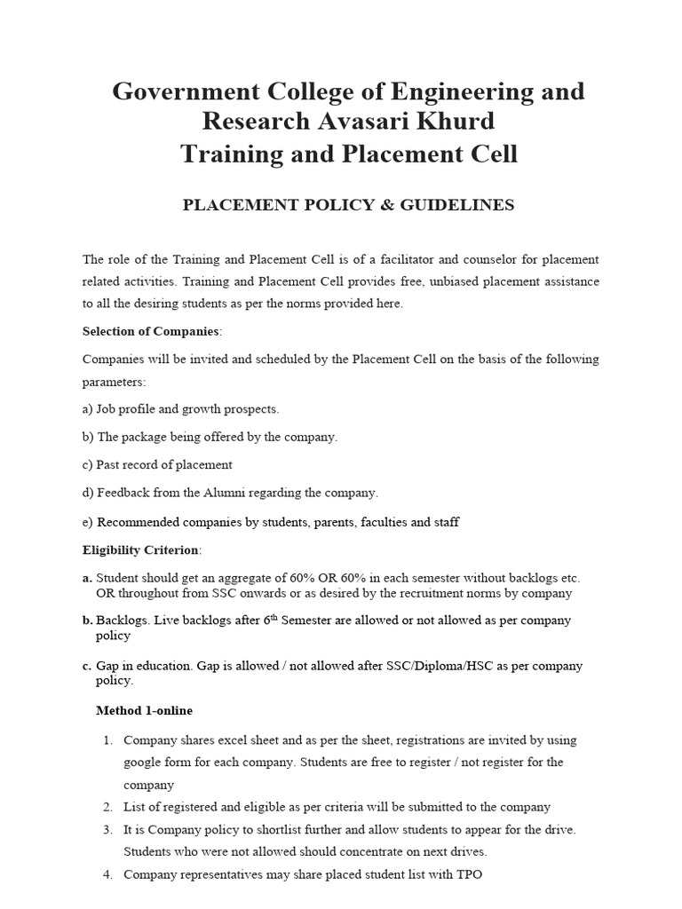 2020 GCOEARA Placement-Policy | PDF | Career & Growth