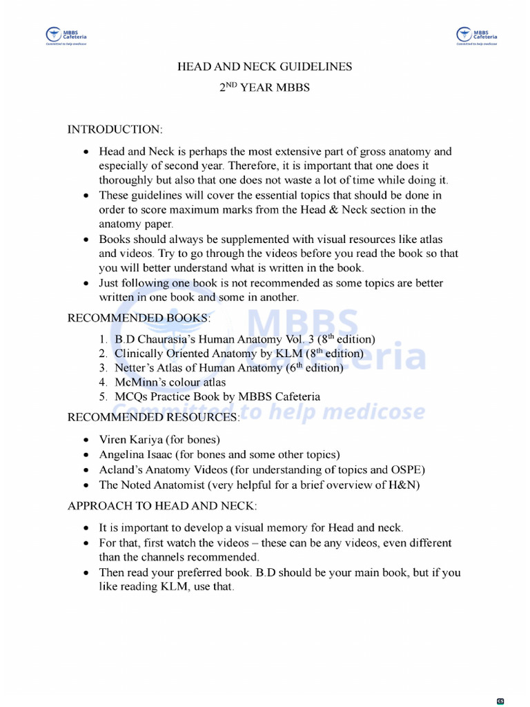 Head and Neck Guidelines by Mbbs Cafeteria | PDF