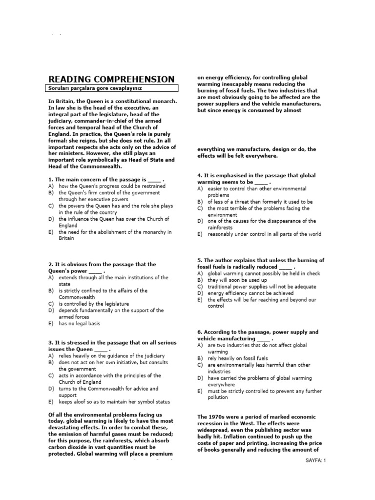 Reading Comprehension | PDF | Climate Change | Inflation