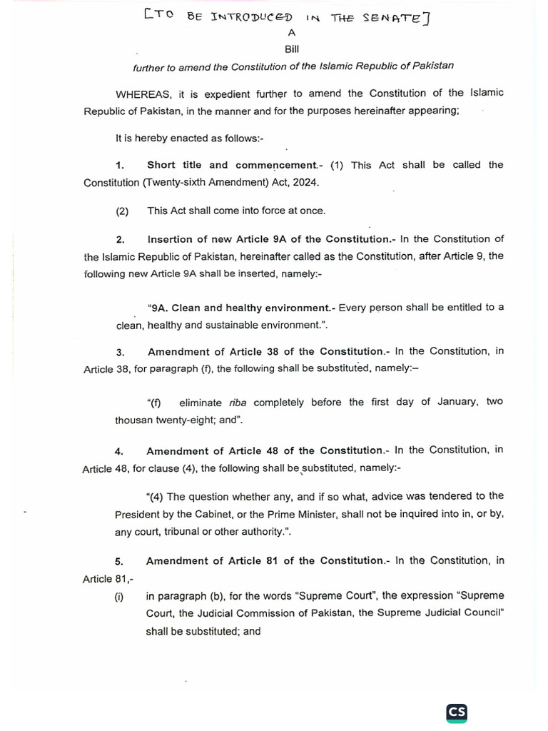 Summary of Pakistan's 26th Amendment | PDF