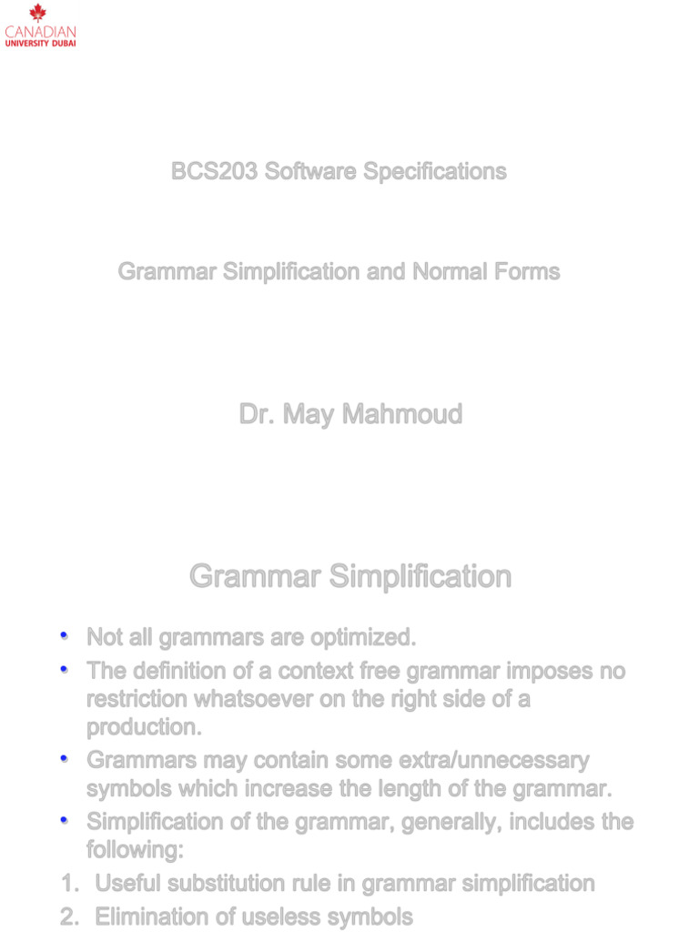 09BSC203 - GrammarSimplify and Normal Forms - CFG and PDA Conversion 2 ...