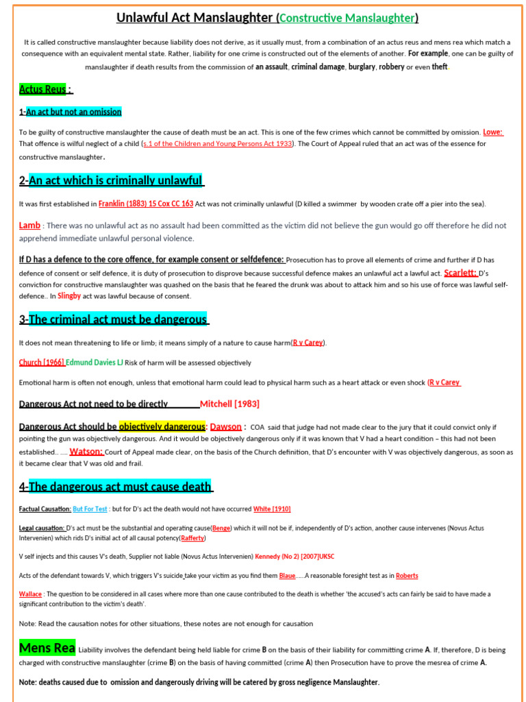 Unlawful Act Manslaughter Explained | PDF | Manslaughter | Causation (Law)