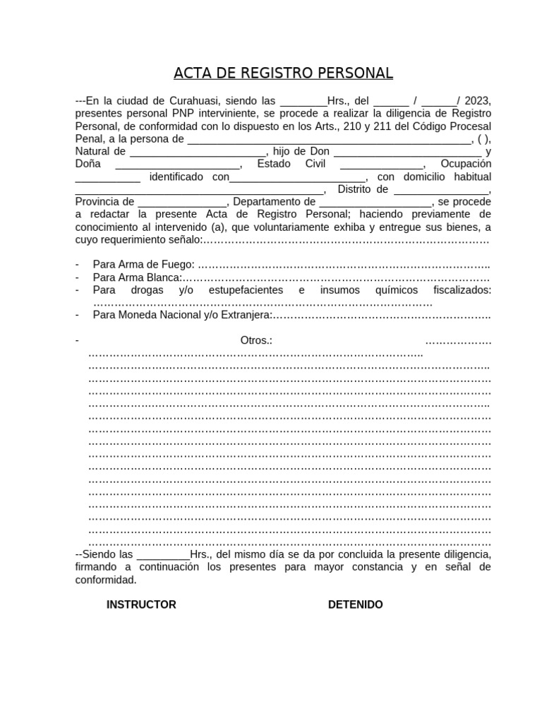 Acta Registro Personal PNP 2023 | PDF