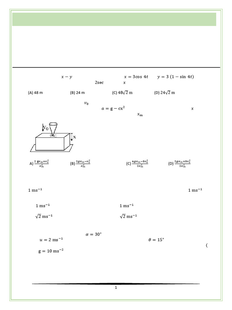 Physics Practice Questions on Motion | PDF | Acceleration | Applied And Interdisciplinary Physics