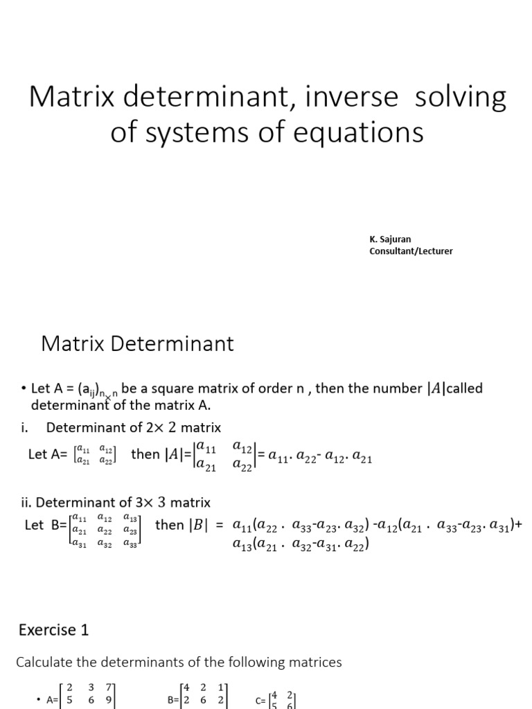 Determinants and Inverses of Matrices | PDF | Matrix (Mathematics ...