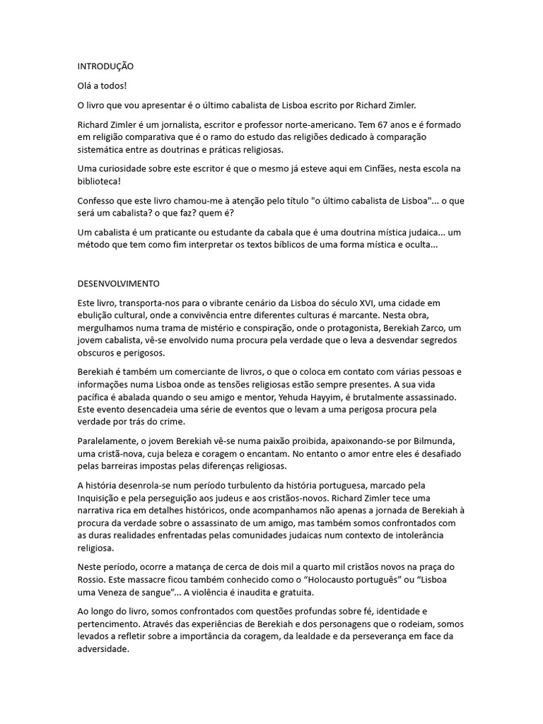 O Último Cabalísta de Lisboa | PDF | Cabala | Misticismo