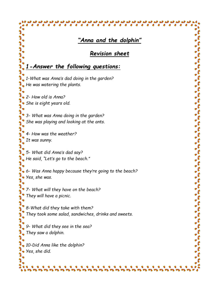 Year 1 Revision Sheet Anna & The Dolphin | PDF