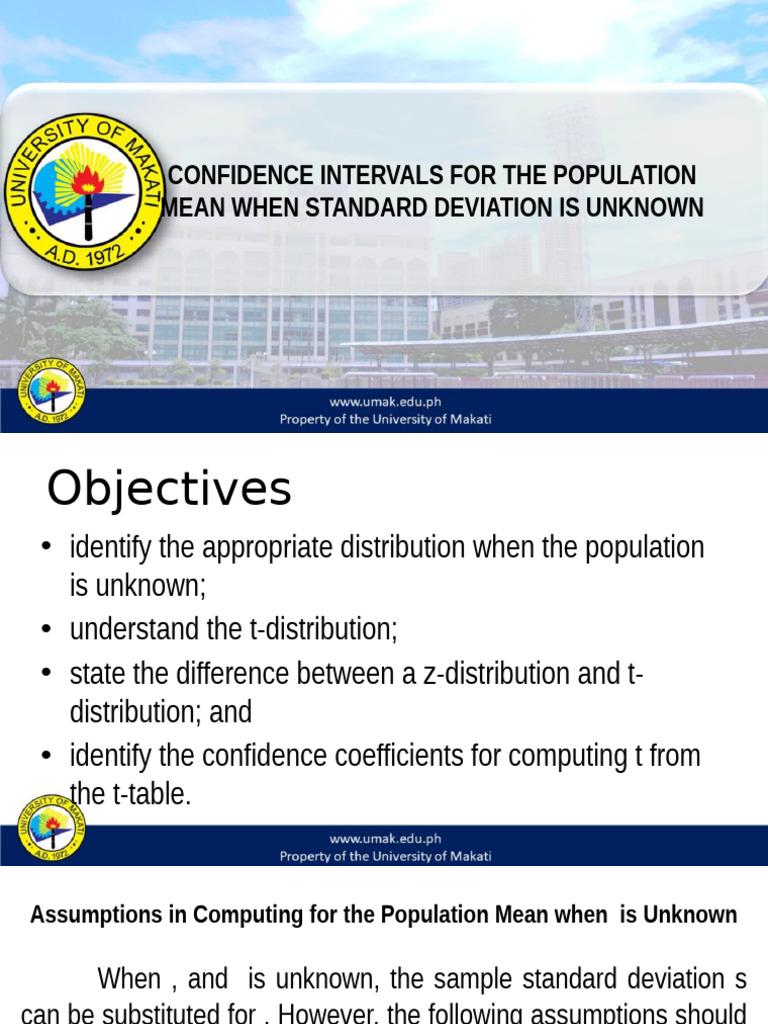 Module 10 Confidence Interval For The Population Mean When Standard