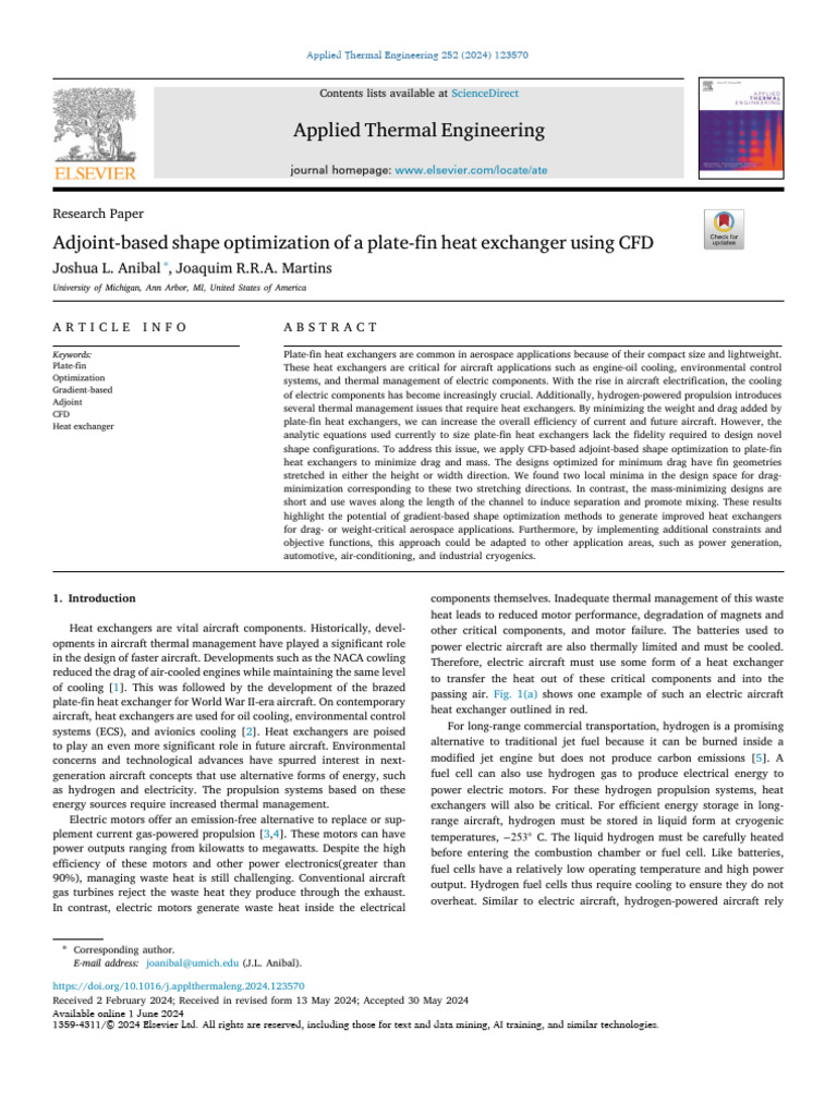 Adjoint CFD Optimization for Heat Exchangers | PDF | Heat Exchanger | Computational Fluid Dynamics