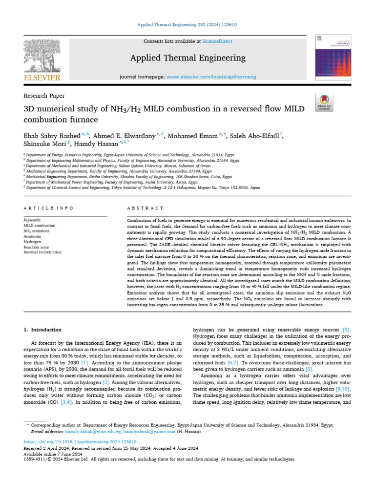 3D Numerical Study of NH3 H2 MILD Combustion in A Reve 2024 Applied Thermal | PDF | Combustion ...