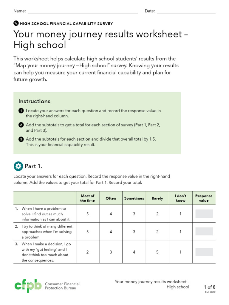 Your Money Journey Results Worksheet - High School: Instructions | PDF ...
