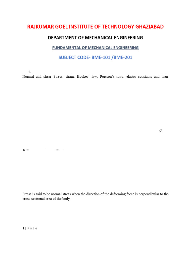 Mechanical Engineering Basics | PDF | Deformation (Engineering) | Young ...