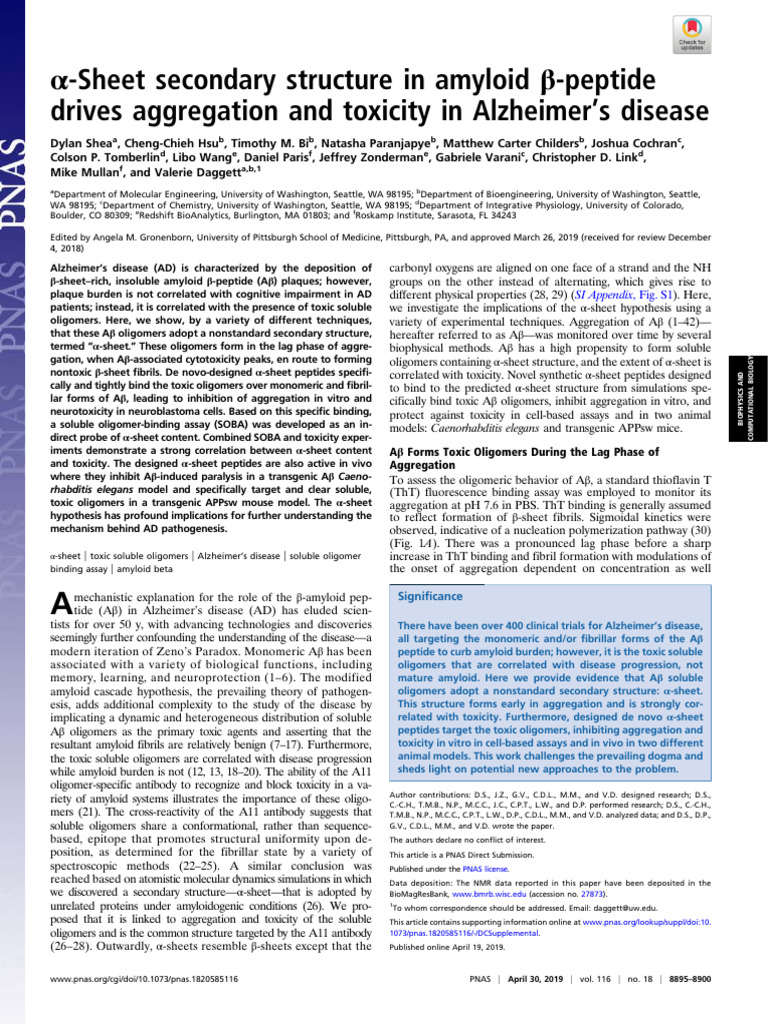 shea et al 2019 α sheet secondary structure in amyloid β peptide drives ...