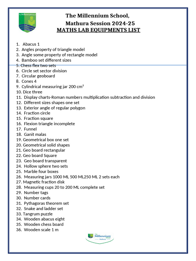 Maths Equipment List | PDF