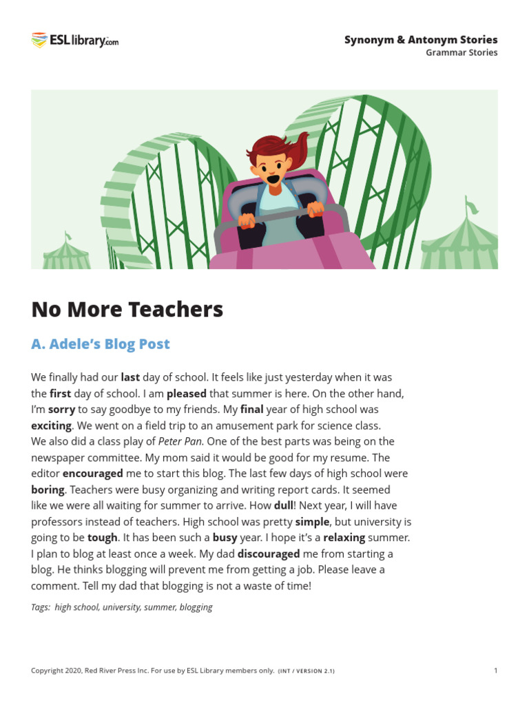 90 - Synonym and Antonym Stories - US | PDF | Waiting Staff | Adele