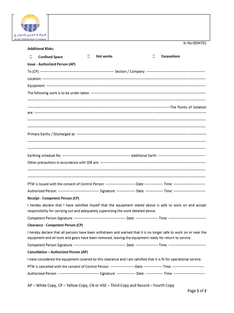 FM - gn.HSE.01-02 (Permit To Work) | PDF | Safety | Occupational Safety ...