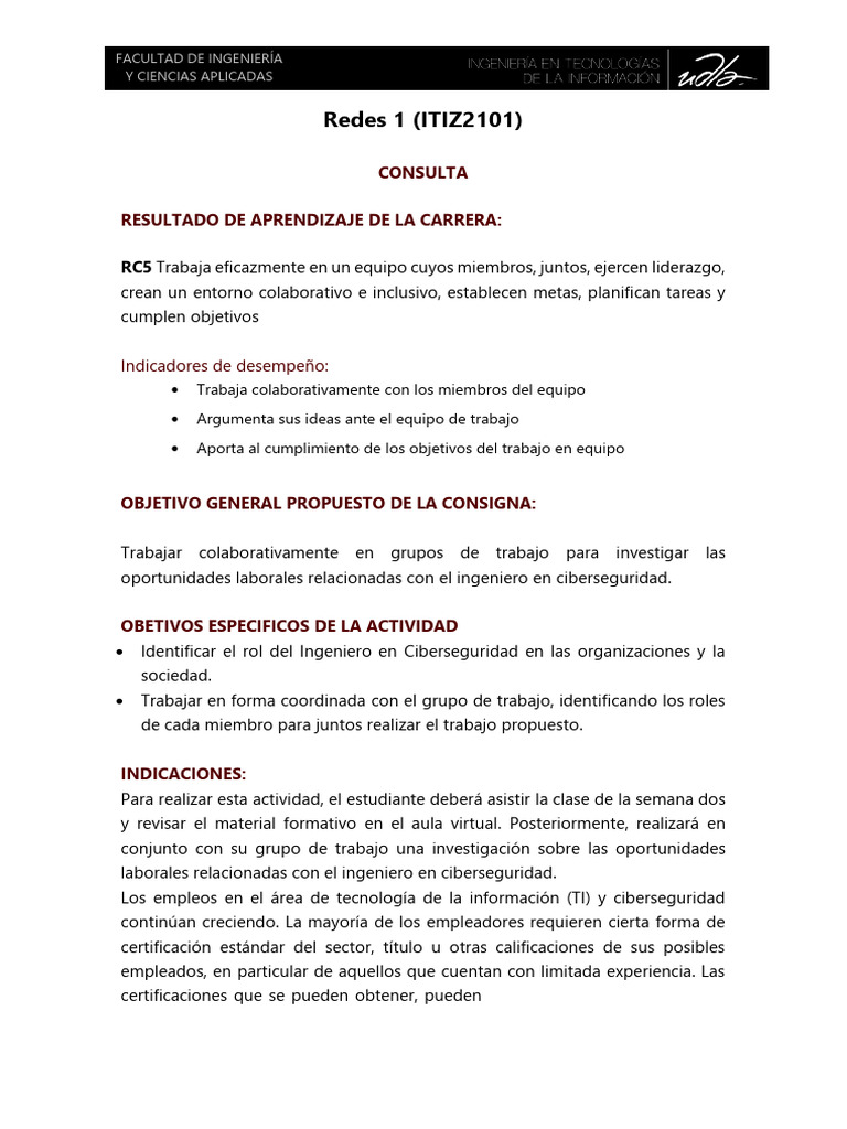 RC5 - Consigna - Trabalo en Equipo - Redes1 | PDF | La seguridad informática | Seguridad