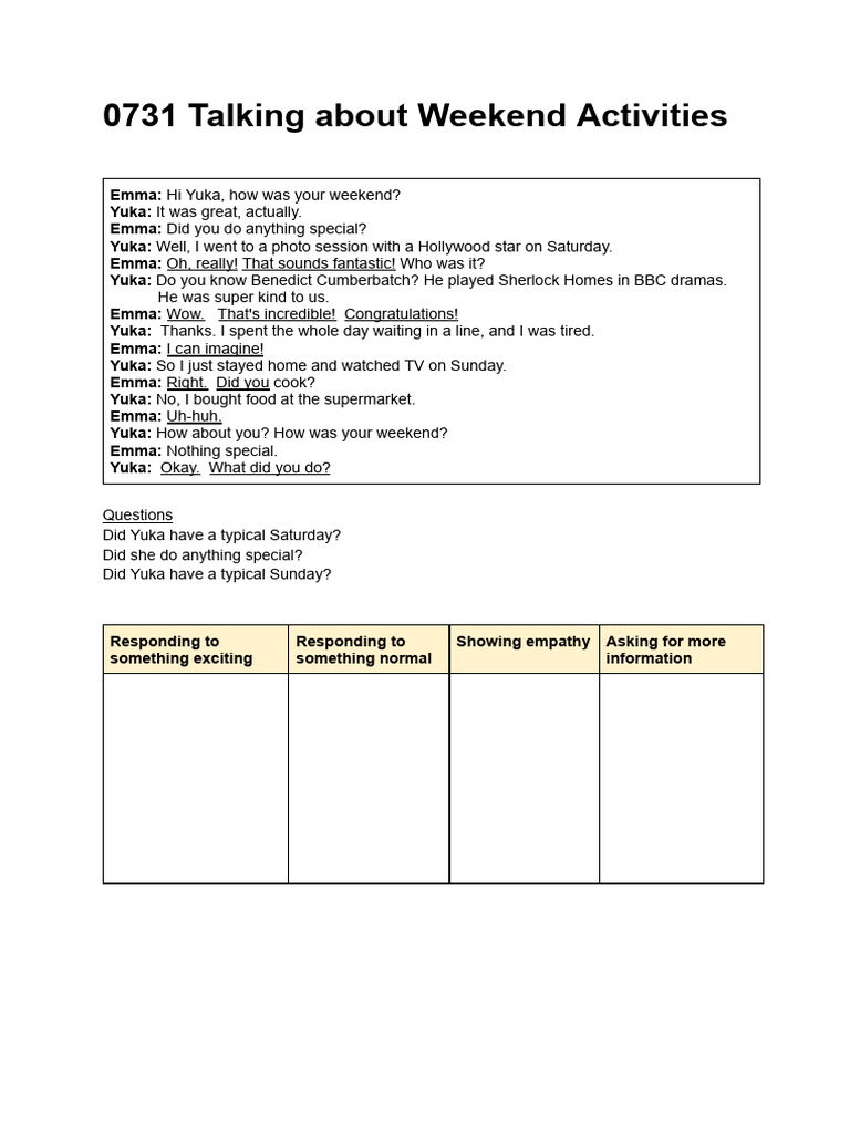 Weekend Activities Conversation Guide | PDF