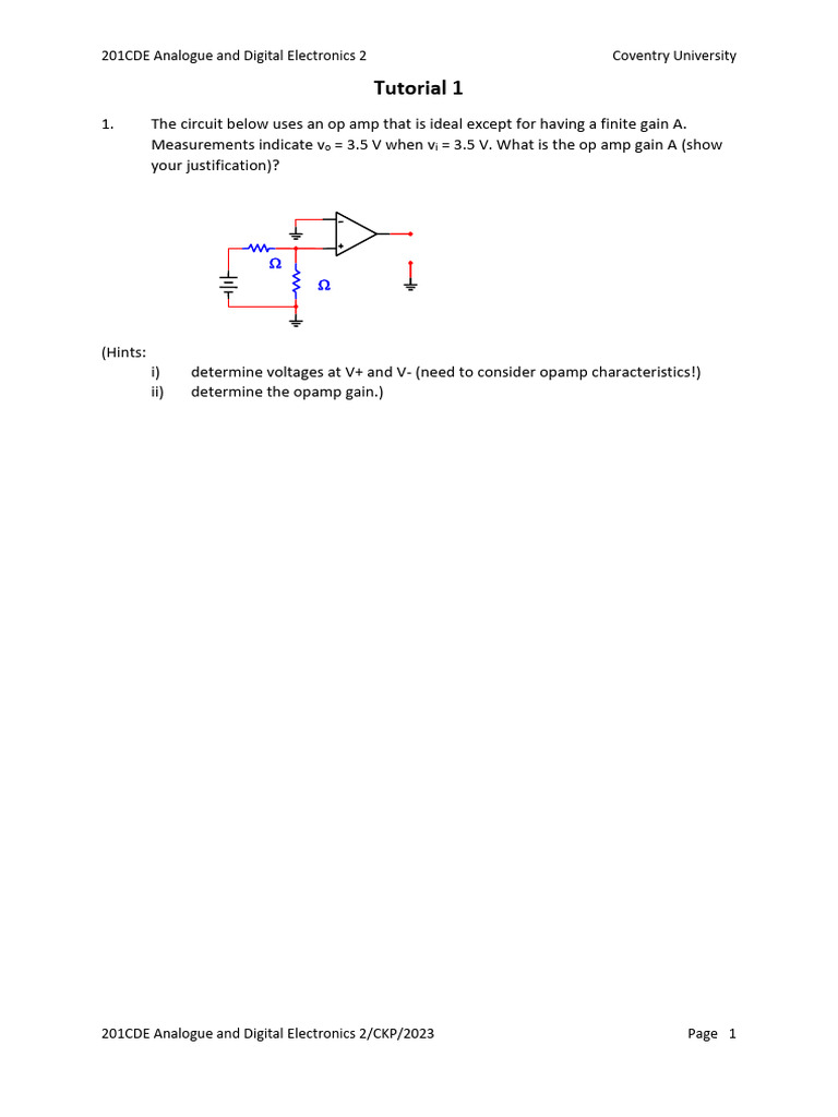 ADE2 Tutorial 1 QP | PDF | Operational Amplifier | Amplifier