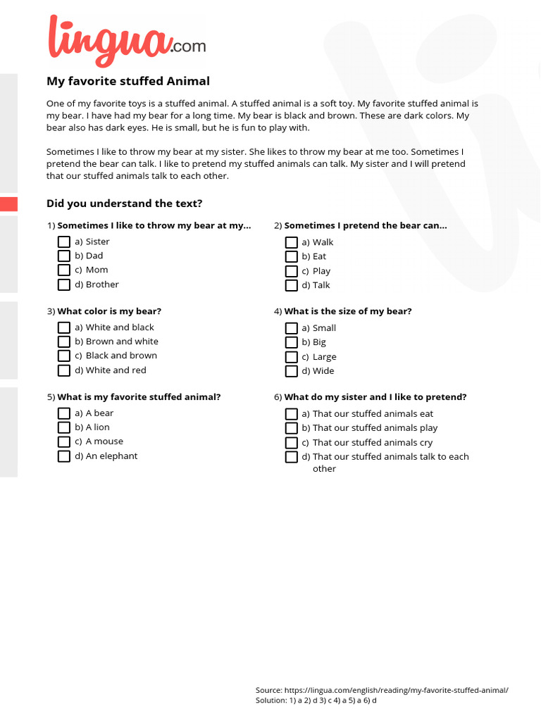 My Favorite Stuffed Animal Quiz | PDF | Stuffed Toys