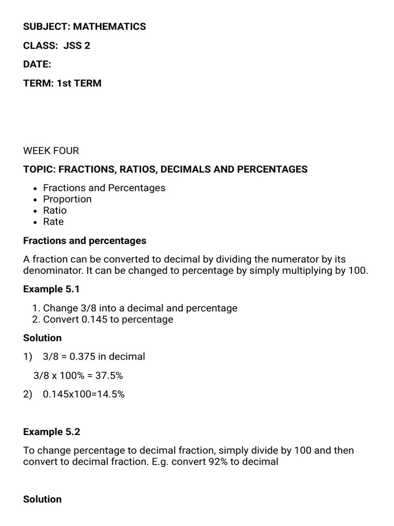 5953 Fractions, Ratios, Decimals and Percentages | PDF | Percentage ...