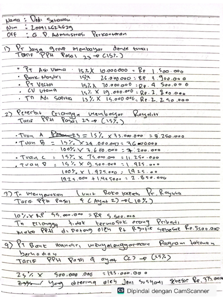 Dedi Setiawan 200412623629 G Uas Perpajakan | PDF